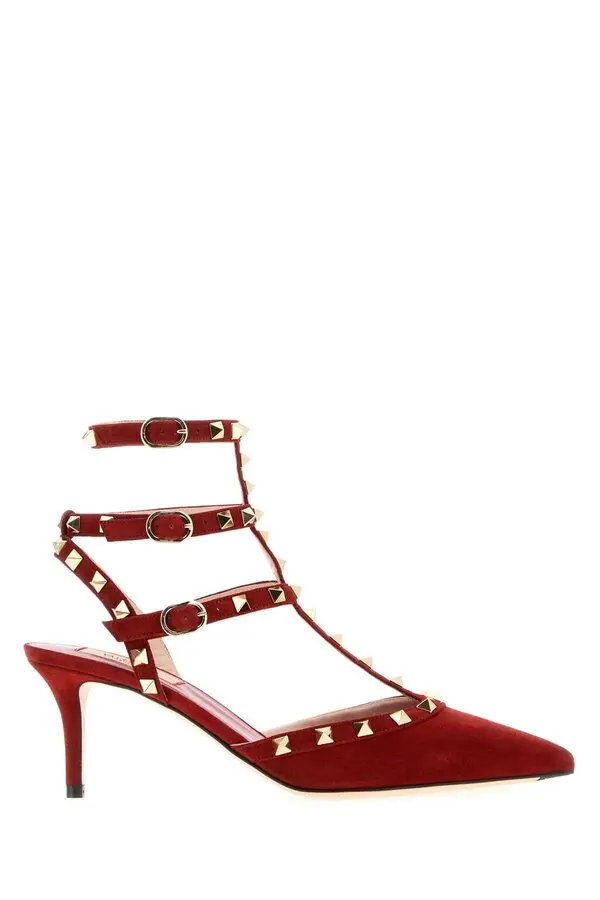 Valentino Garavani Suede Rockstud Pumps - Red