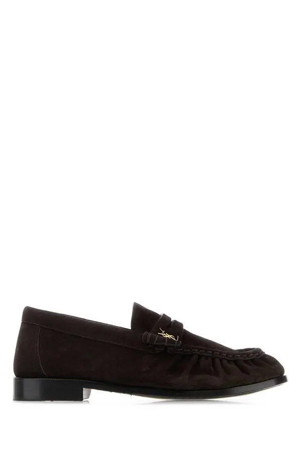 Saint Laurent Suede Loafer Flats With Embossed Detailing - Brown