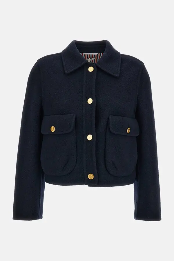 Thom Browne Cashmere-like Wool Jacket With Bell Sleeves - Blue