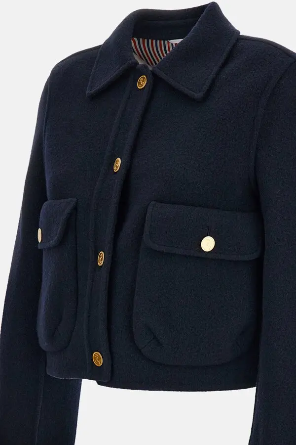 Thom Browne Cashmere-like Wool Jacket With Bell Sleeves - Blue