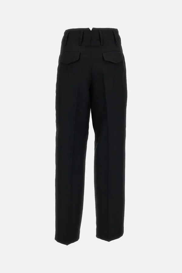 AMI Paris High-waisted Wide-leg Trousers In Virgin Wool Gabardine - Nero
