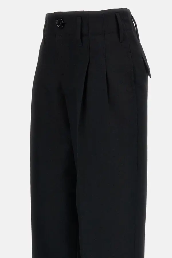 AMI Paris High-waisted Wide-leg Trousers In Virgin Wool Gabardine - Nero