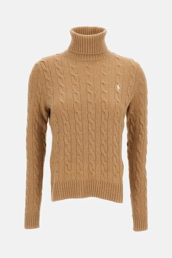 Polo Ralph Lauren Wool & Cashmere Blend Cable Knit Turtleneck Pullover - Beige