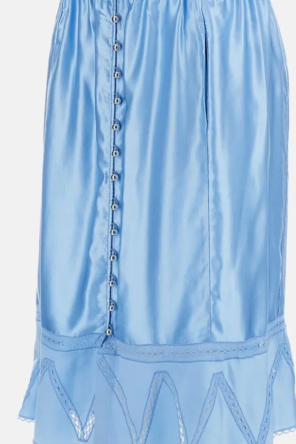 Rabanne Silk Blend Midi Skirt With Lace And Embroidery - Azzurro
