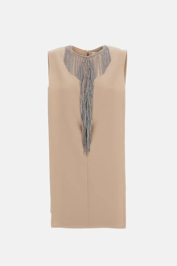 Sportmax Mini Sleeveless Dress With Rhinestone Fringe