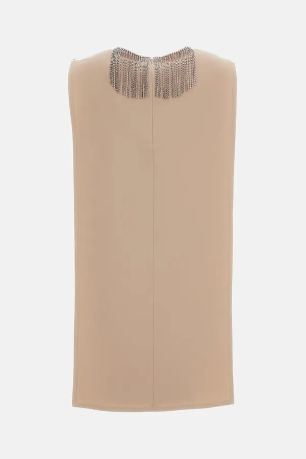 Sportmax Mini Sleeveless Dress With Rhinestone Fringe - Beige
