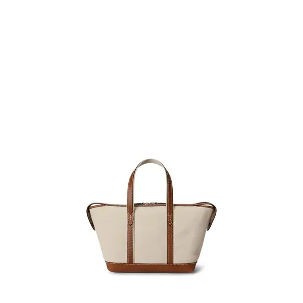 Ralph Lauren Cotton Canvas Mini Shopper Tote With Leather Trim