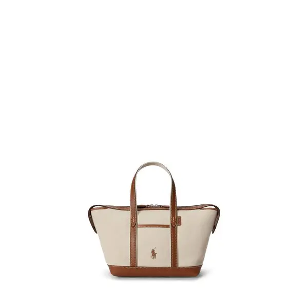 Ralph Lauren Cotton Canvas Mini Shopper Tote With Leather Trim