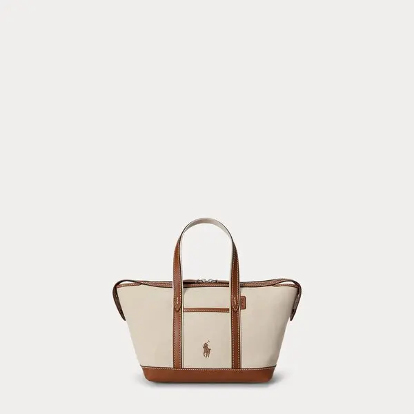 Ralph Lauren Cotton Canvas Mini Shopper Tote With Leather Trim - Ecru/cuoio