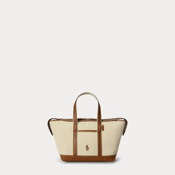 Ralph Lauren Cotton Canvas Mini Shopper Tote With Leather Trim - Ecru/cuoio