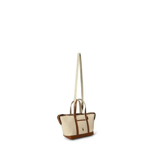 Ralph Lauren Cotton Canvas Mini Shopper Tote With Leather Trim - Ecru/cuoio