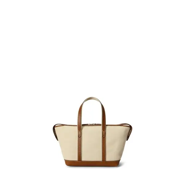 Ralph Lauren Cotton Canvas Mini Shopper Tote With Leather Trim - Ecru/cuoio