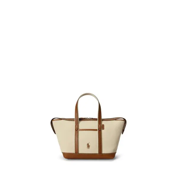 Ralph Lauren Cotton Canvas Mini Shopper Tote With Leather Trim - Ecru/cuoio