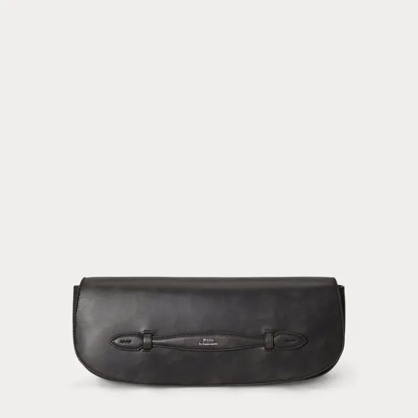 Ralph Lauren Bellport Leather Clutch With Top Handle And Adjustable Shoulder Strap - Stone/black