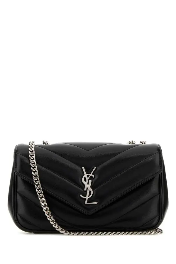 Saint Laurent Small Loulou Shoulder Bag In Lambskin With Silver Metal Finishing - Black