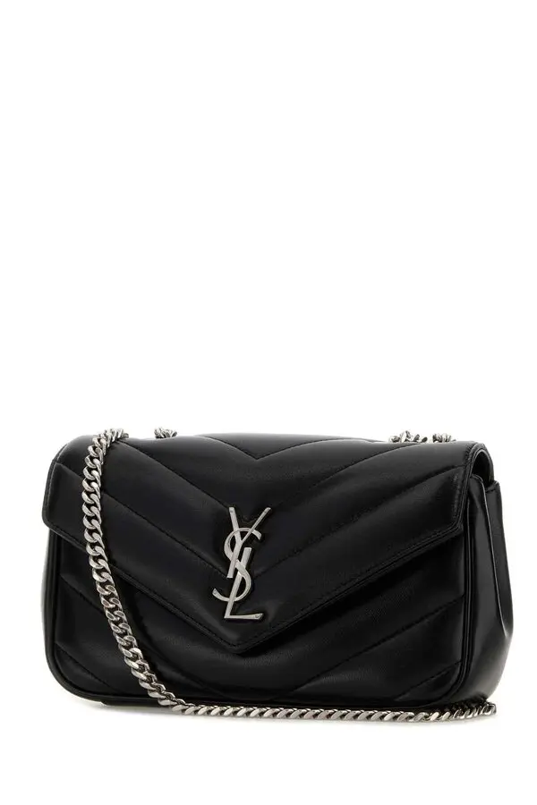 Saint Laurent Small Loulou Shoulder Bag In Lambskin With Silver Metal Finishing - Black