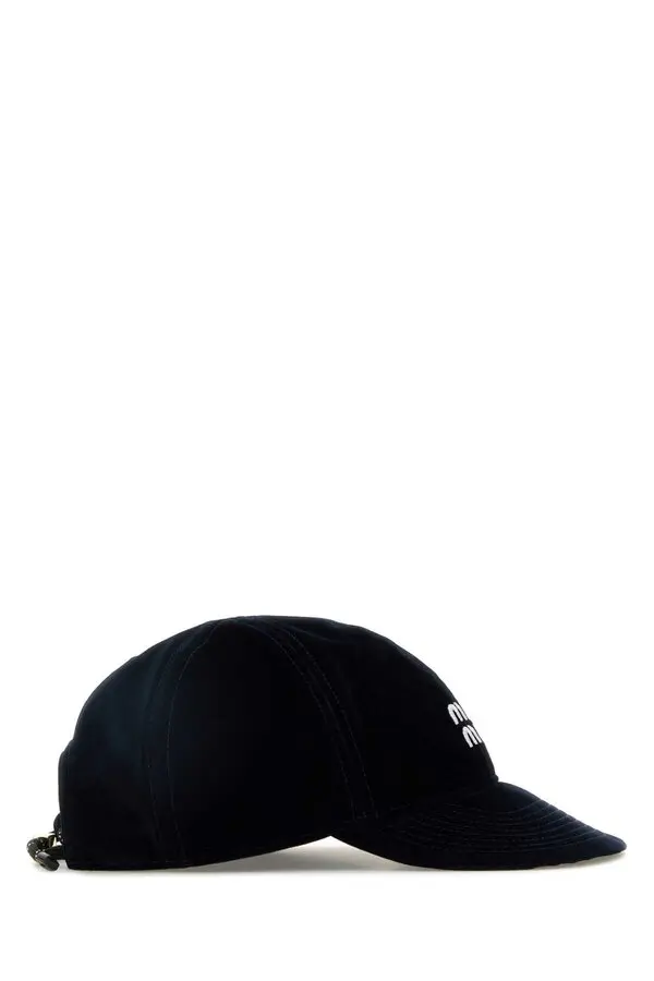 Miu Miu Velvet Baseball Cap With Logo Detail - Blue