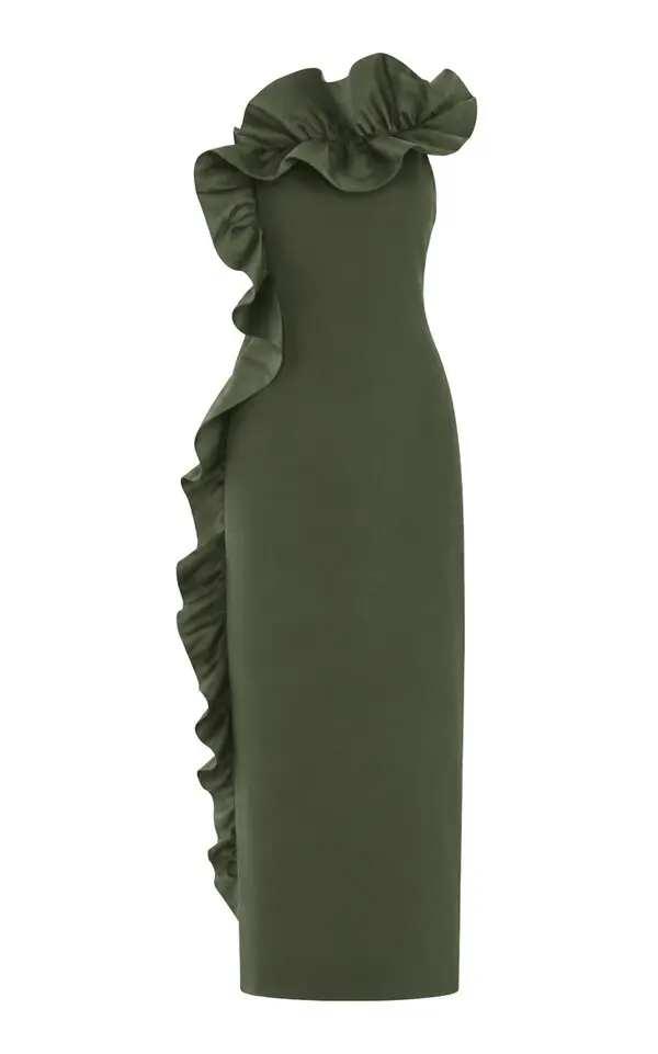 REDONDO BRAND Adela Maxi Dress With Ruffled Detailing - Green