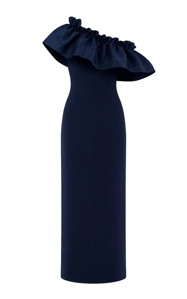 REDONDO BRAND Emilia One-shoulder Ruffled Maxi Dress - Blue
