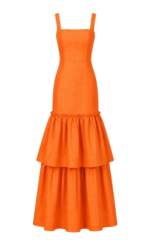 REDONDO BRAND Salome Maxi Dress With Tiered Ruffles - Orange