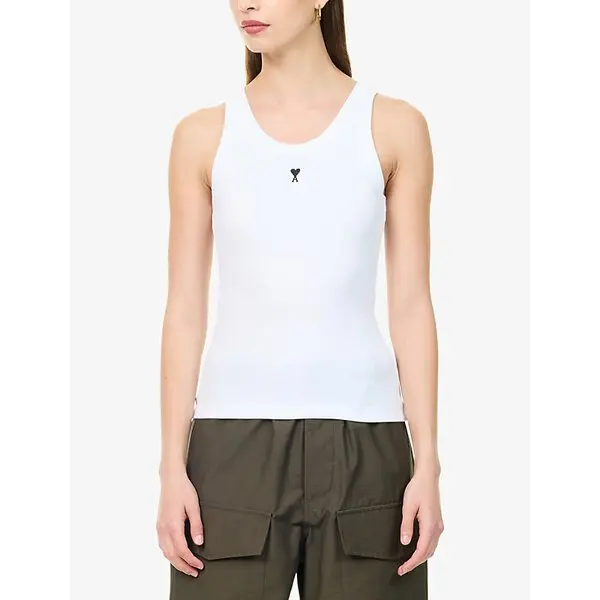 AMI Paris Logo-embroidered Stretch-rib Cotton Tank Top