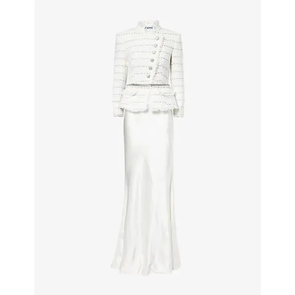 SELF-PORTRAIT Bouclé And Satin Maxi Dress - White