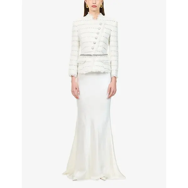 SELF-PORTRAIT Bouclé And Satin Maxi Dress