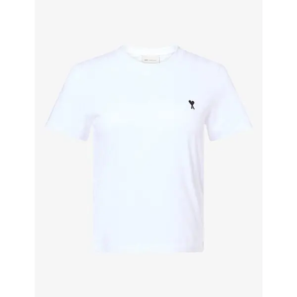 AMI Paris Contrast Logo-embroidered Cotton T-shirt - Blanc