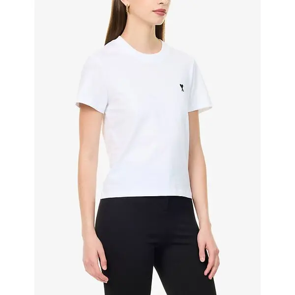 AMI Paris Contrast Logo-embroidered Cotton T-shirt