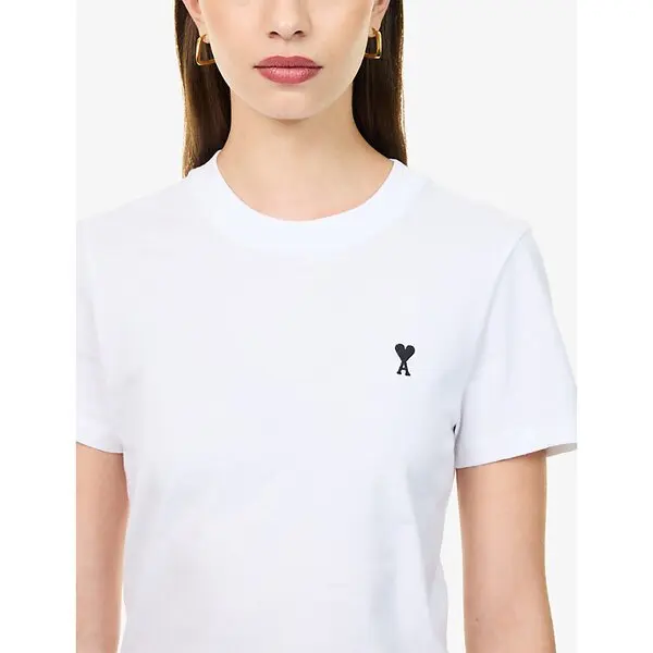 AMI Paris Contrast Logo-embroidered Cotton T-shirt