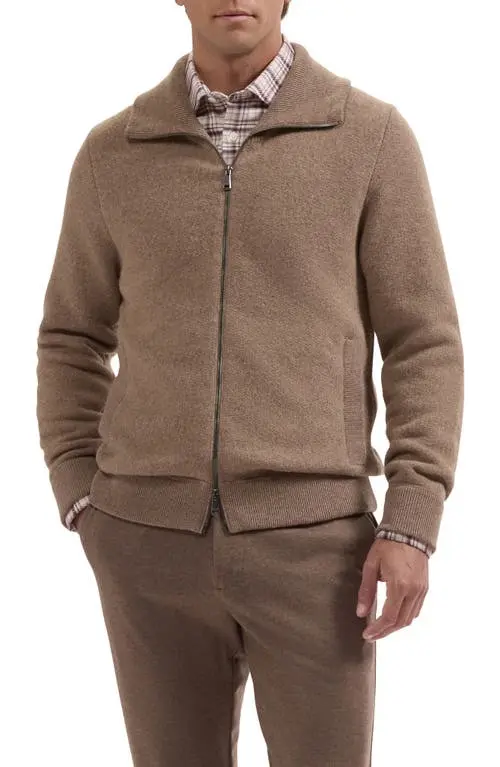 Bugatchi Wool Blend Full Zip Sweater Jacket - Tobacco