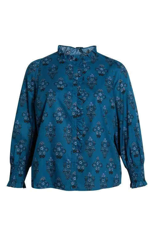 SUGARLIPS Minny Floral Frill Cotton Button-up Shirt