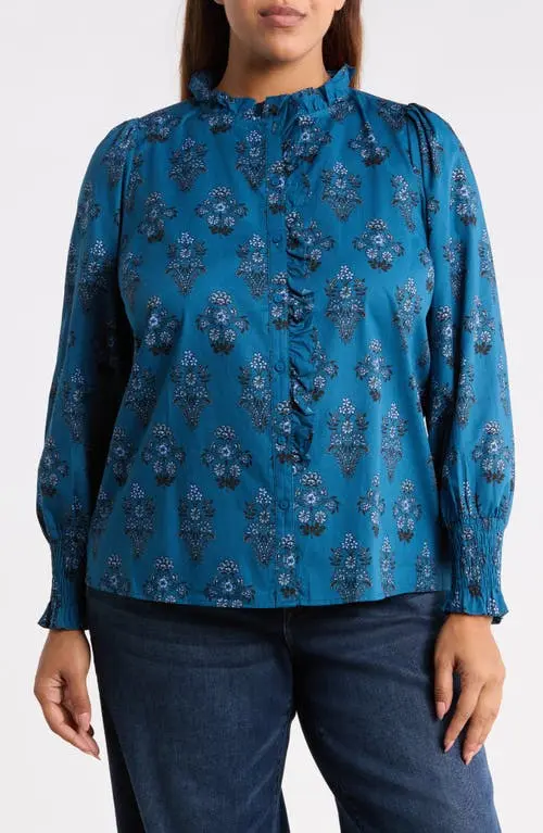 SUGARLIPS Minny Placed Floral Cotton Button-up Shirt - Navy-combo
