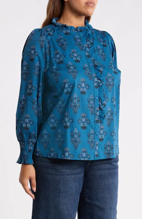 SUGARLIPS Minny Floral Frill Cotton Button-up Shirt