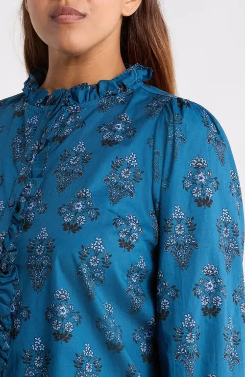 SUGARLIPS Minny Floral Frill Cotton Button-up Shirt