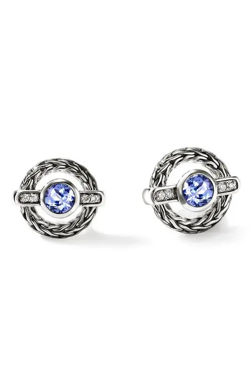 John Hardy Icon Sterling Tanzanite & Diamond Stud Earrings