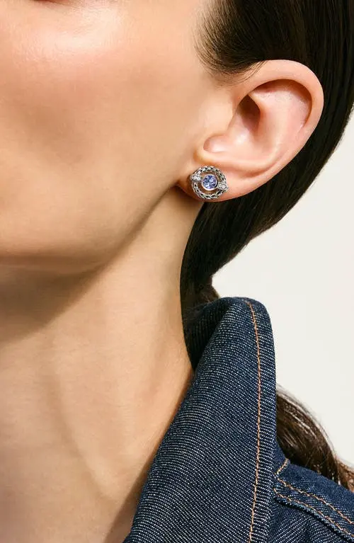 John Hardy Icon Sterling Tanzanite & Diamond Stud Earrings