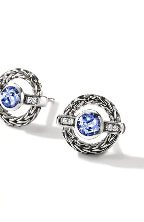 John Hardy Icon Sterling Tanzanite & Diamond Stud Earrings