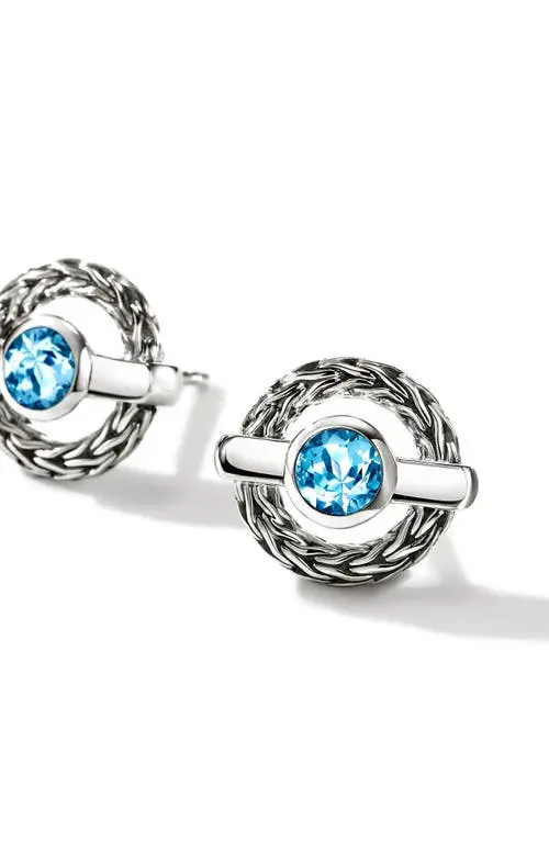 John Hardy Icon Treated Swiss Blue Topaz Stud Earrings
