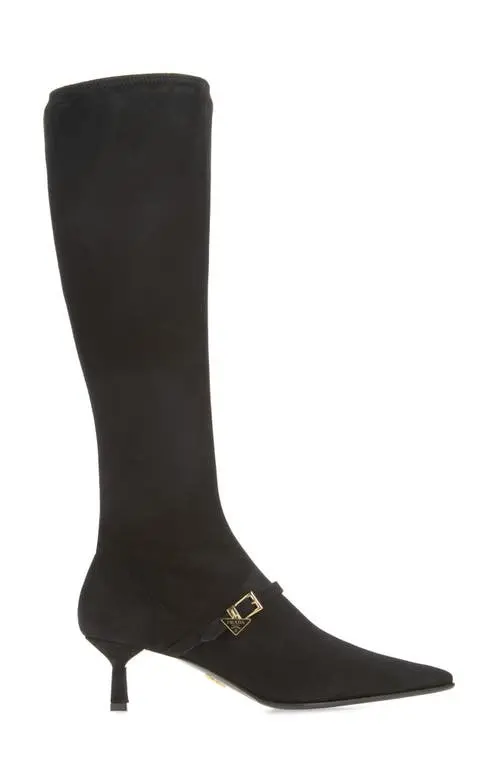 Prada Stretch Knee High Boot With Sculptural Heel