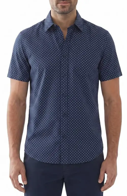 REPORT COLLECTION Geometric Print Performance Short Sleeve Shirt - 41 Navy