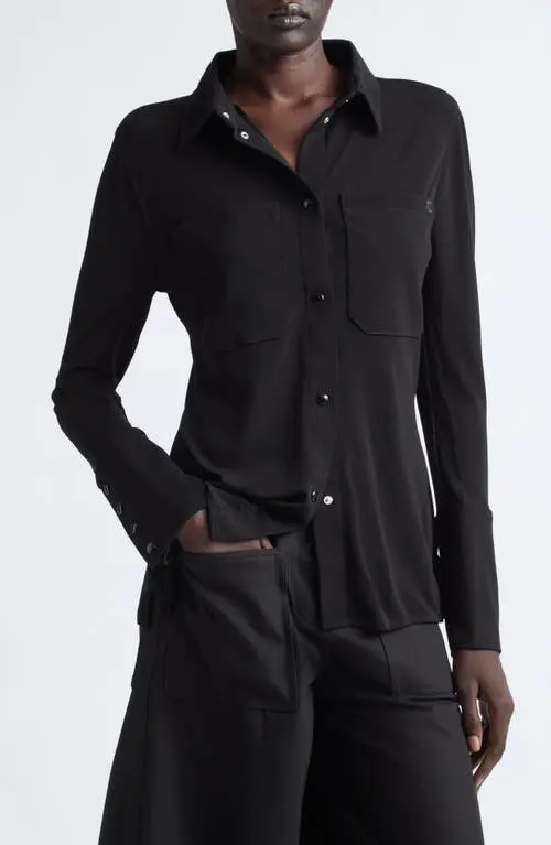 COURREGES Two Pocket Stretch Jersey Snap Front Shirt - Black