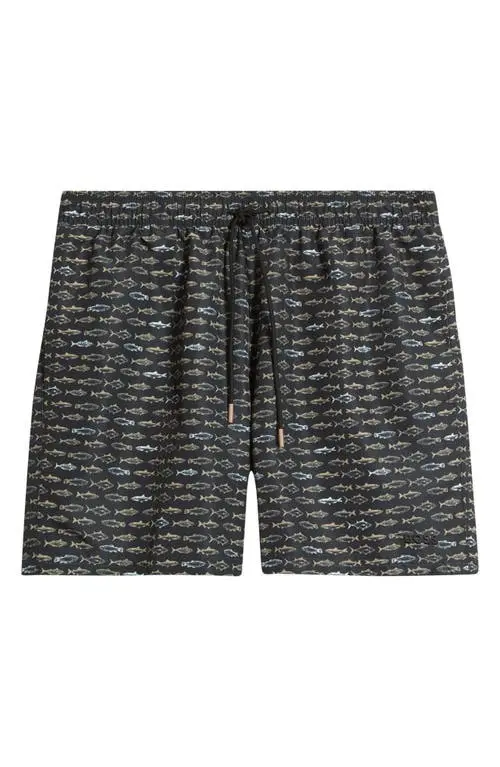 BOSS Danio Fish Print Swim Trunks - Black