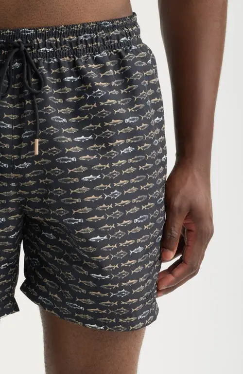 BOSS Danio Fish Print Swim Trunks - Black