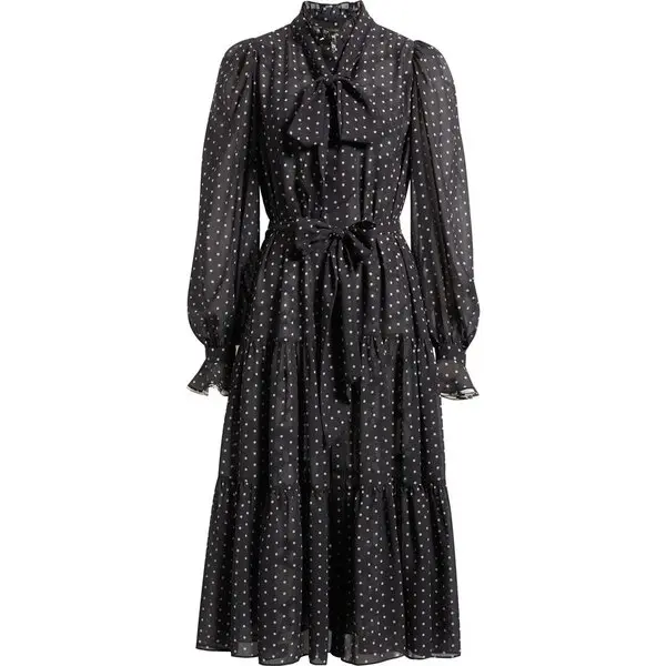 Kobi Halperin Polka Dot Tie Neck Midi Dress