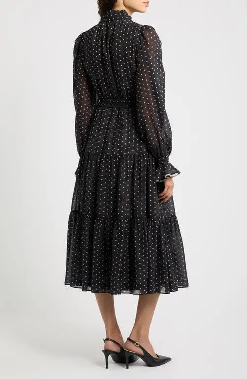 Kobi Halperin Polka Dot Tie Neck Midi Dress