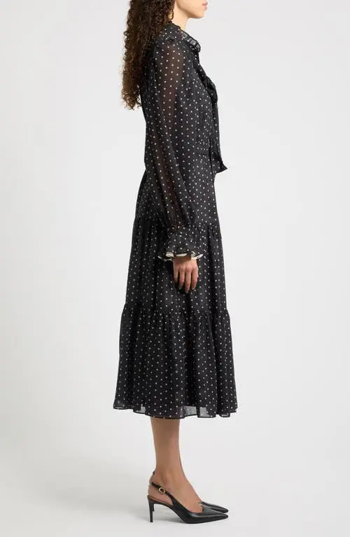Kobi Halperin Polka Dot Tie Neck Midi Dress