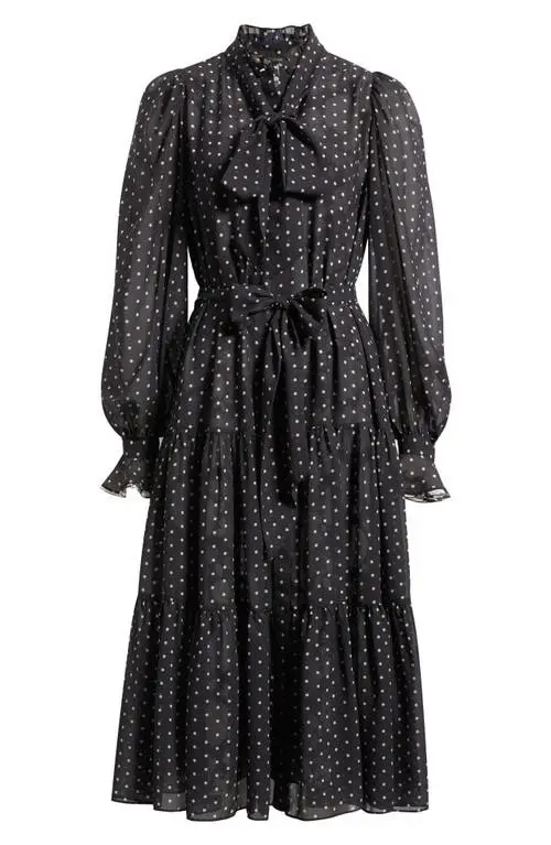 Kobi Halperin Polka Dot Tie Neck Midi Dress