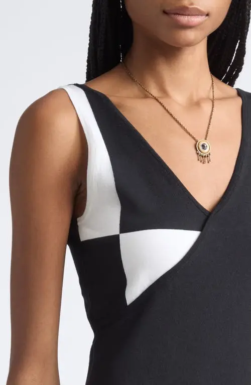 Versace Stretch Wool Blend Knit Geometric Print Mini Dress - Black
