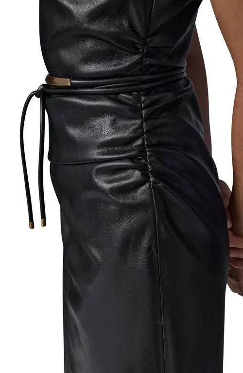 Donna Karan New York Sleeveless Faux Leather Midi Dress With Belt